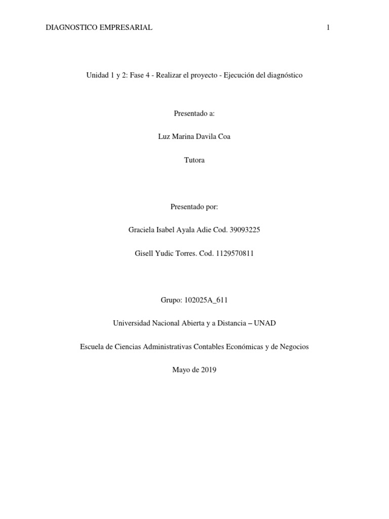 Unidad 1 y 2: Fase 4 - Realizar El Proyecto - Ejecución Del Diagnóstico ...