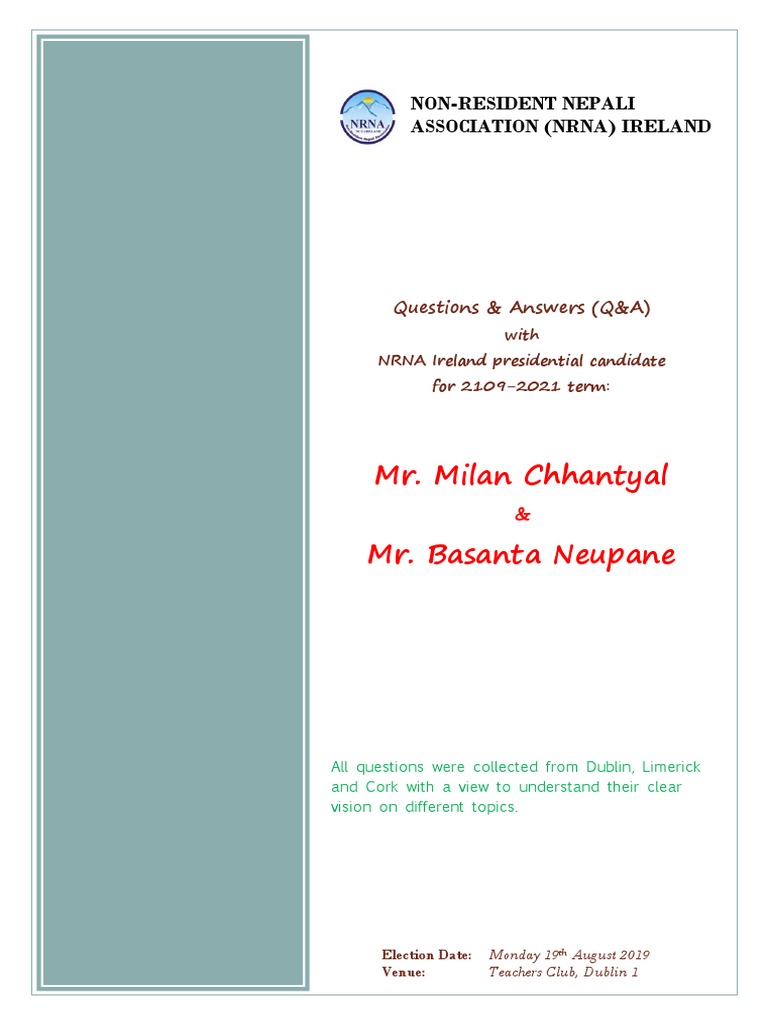 Mr. Milan Chhantyal Mr. Basanta Neupane: Non-Resident Nepali Association (Nrna) Ireland | PDF ...
