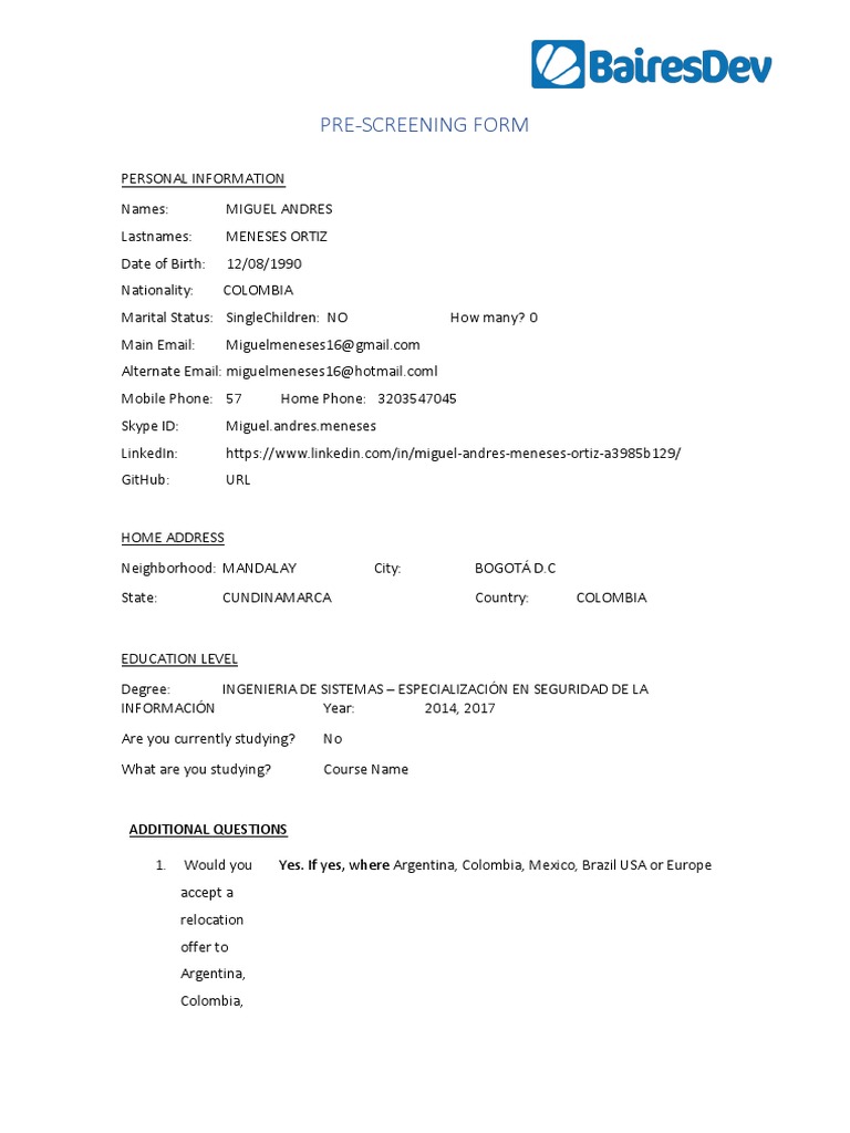 PreScreening Form | PDF | Cyberspace | Computing