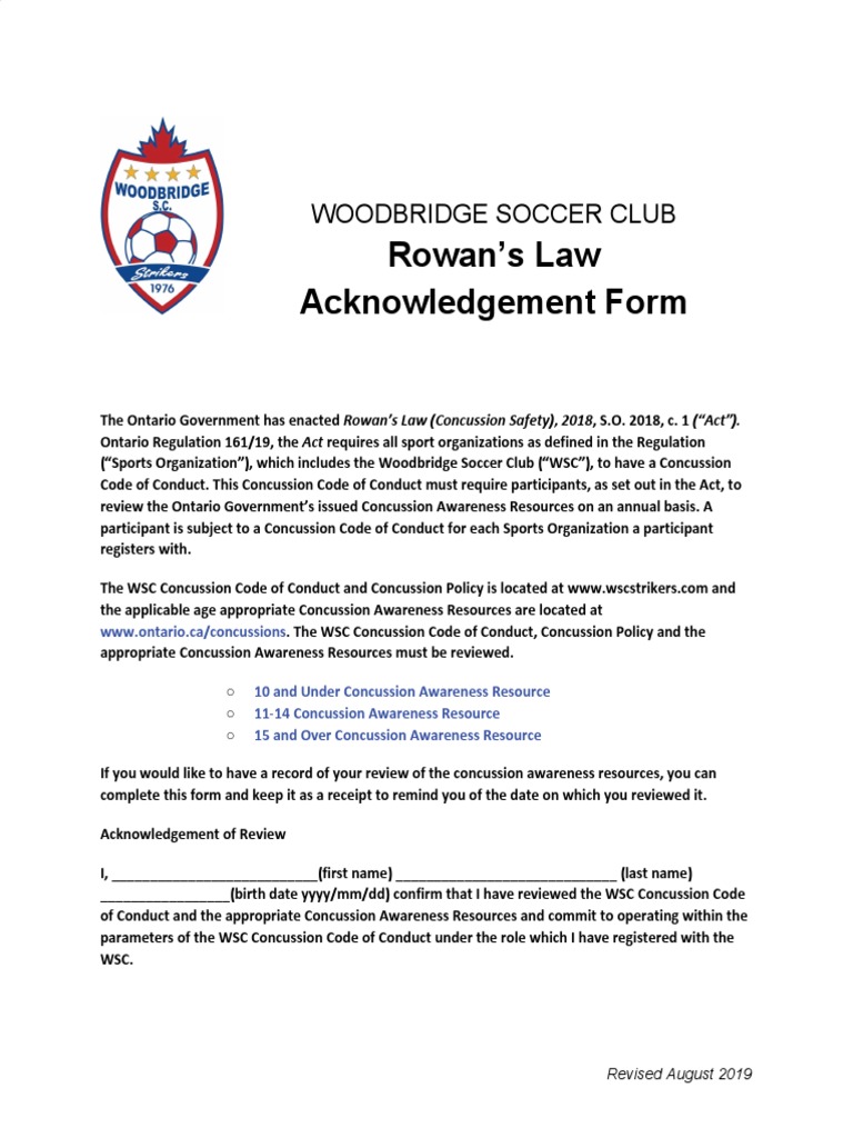 Rowan's Law Acknowledgement Form | PDF