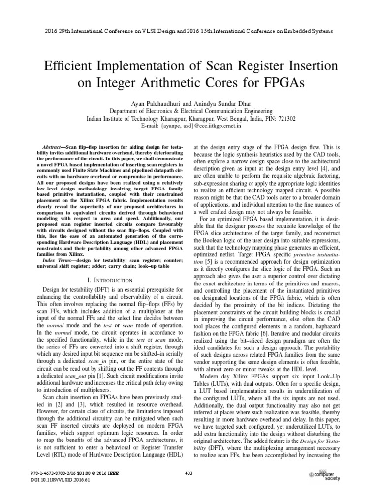 Efficient Implementation of Scan Register Insertion On Integer Arithmetic Cores For Fpgas | PDF ...