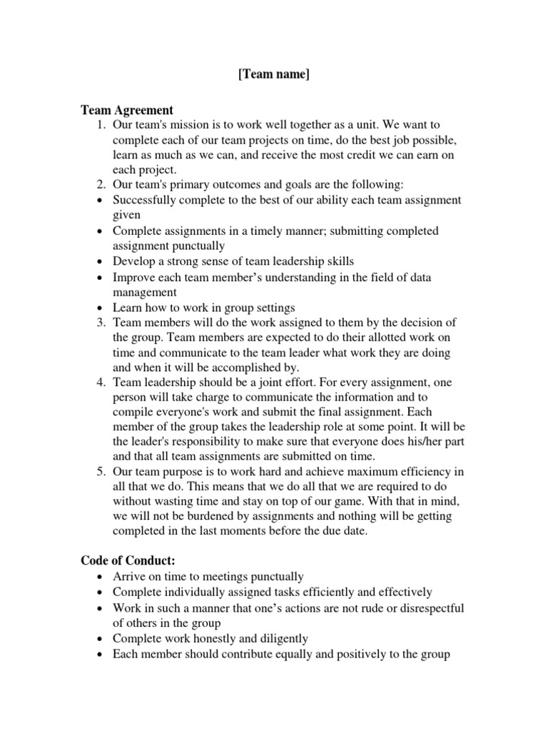 Sample Team Agreement | PDF | Leadership | Applied Psychology