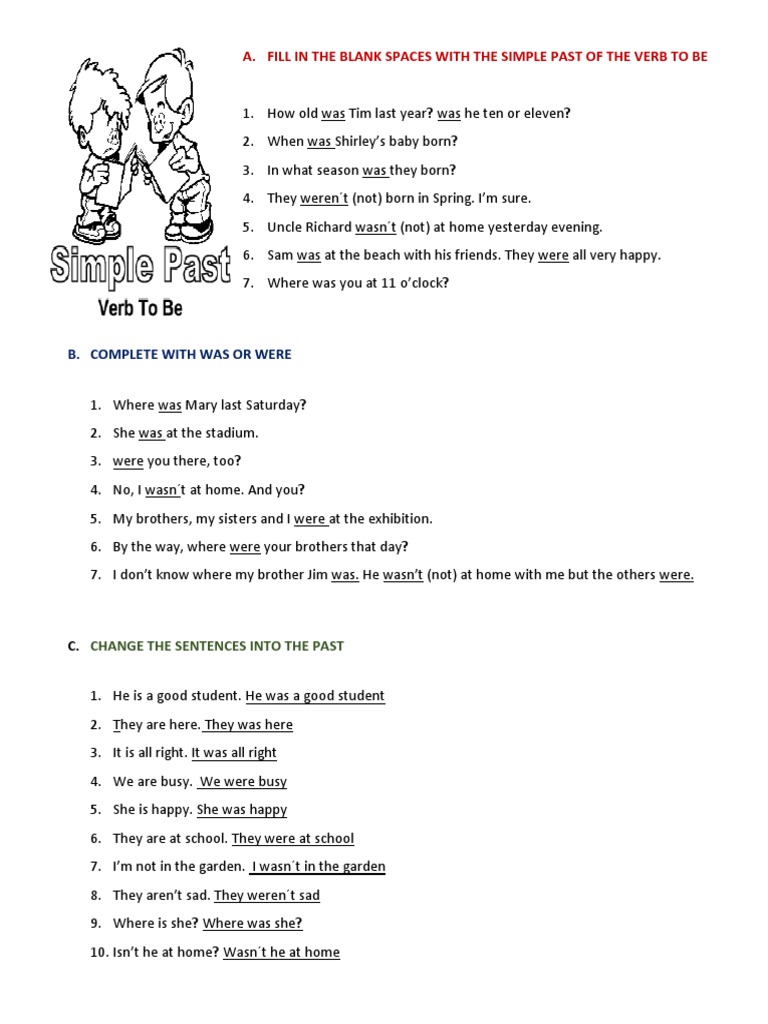 PAST SIMPLE Verb To Be Worksheet | PDF