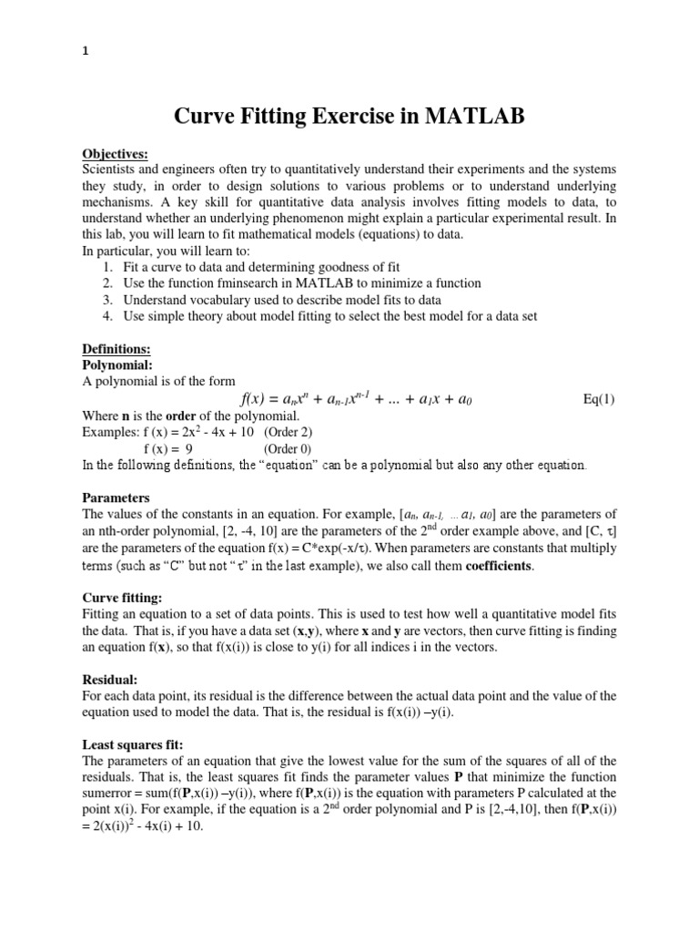 Student Handout Curve Fitting | PDF | Mathematical Model | Errors And Residuals