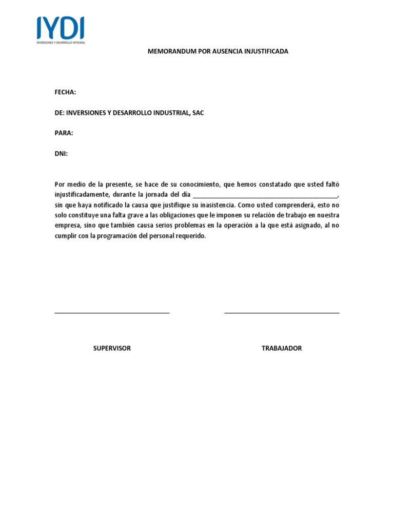 Memorandum por Ausencia Injustificada | PDF | Crecimiento personal y ...