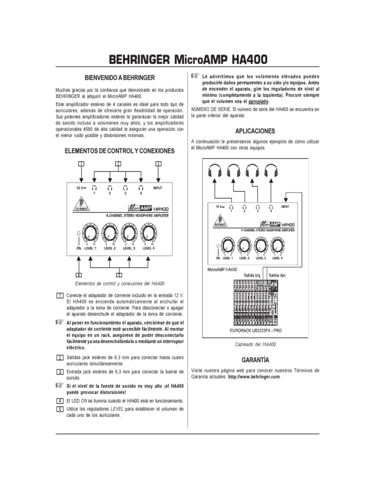 Manual Behringer Ha400 Esp | PDF | Auriculares | Marca comercial