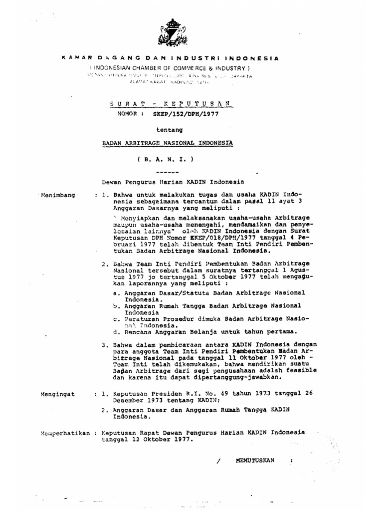 Surat Keputusan Kadin No. Skep-152-Dph-1977 | PDF
