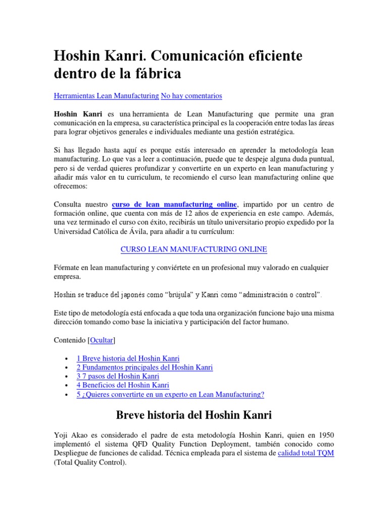 Hoshin Kanri | PDF | Lean Manufacturing | Planificación