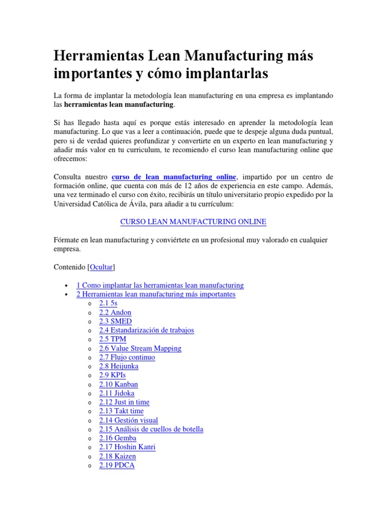 Herramientas Lean Manufacturing Más Importantes y Cómo Implantarlas ...