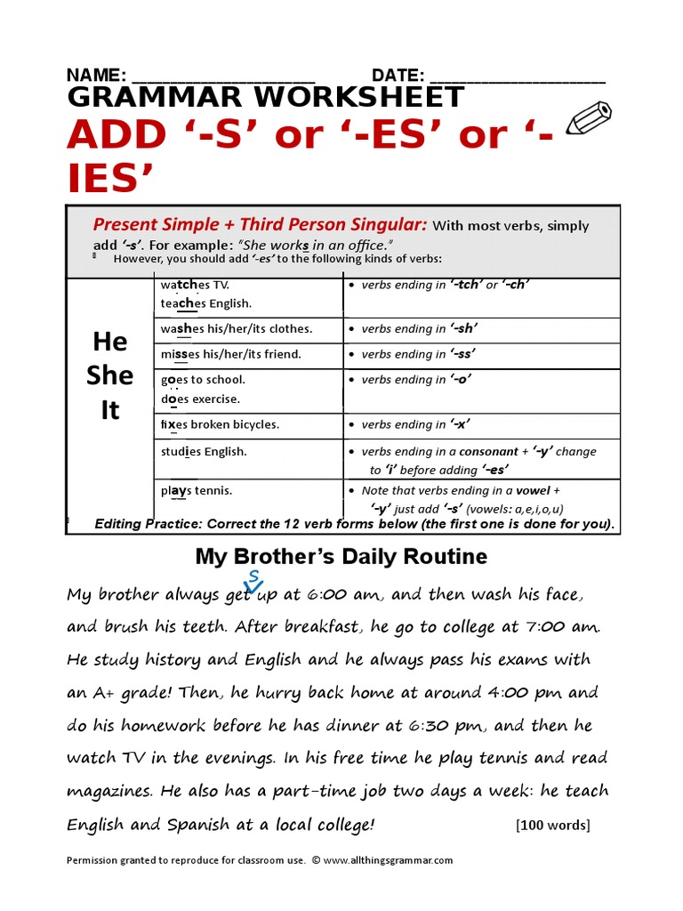 Atg Worksheet Add S Es Ies | PDF