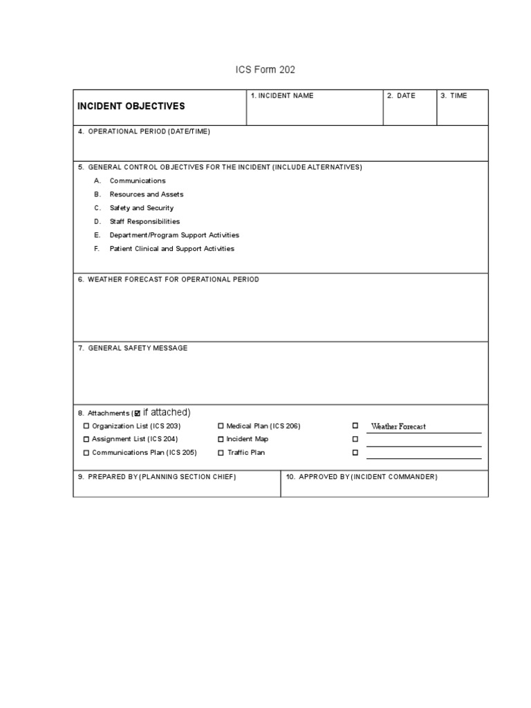 Incident Objectives: ICS Form 202 | PDF