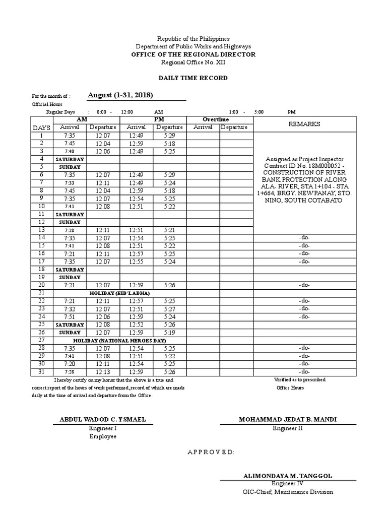 Daily Time Record | PDF | Working Time | Employee Relations