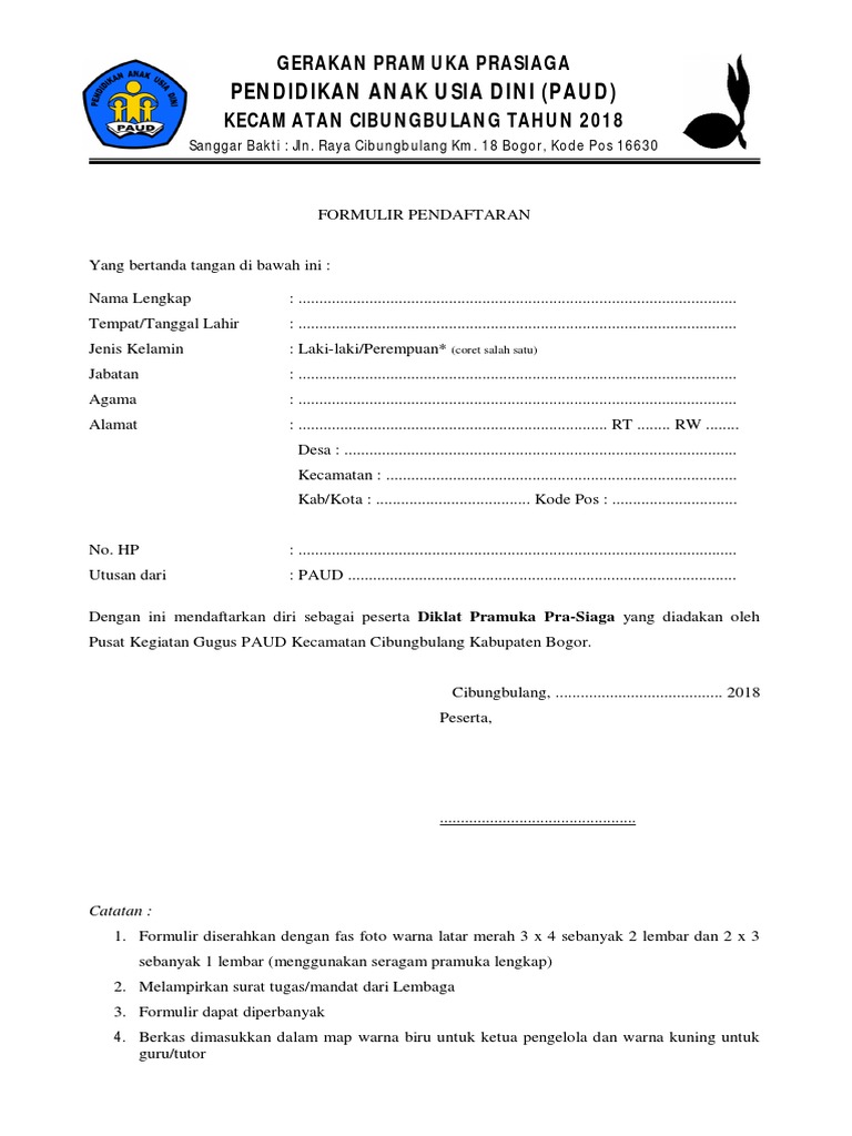Formulir Pendaftaran Diklat Pramuka Prasiaga | PDF