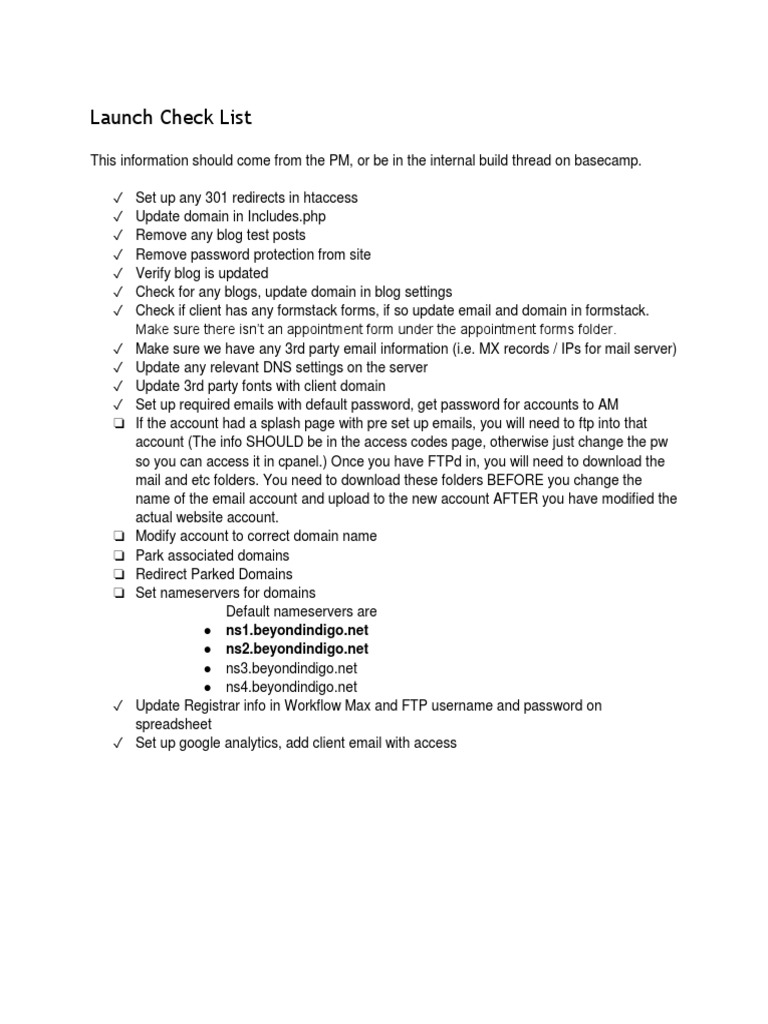 Launch Checklist | PDF