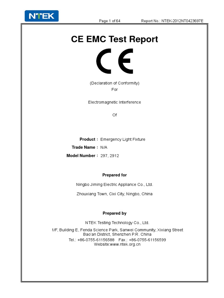 CE EMC Test Report: Page 1 of 64 Report No.: NTEK-2012NT0423697E | PDF ...