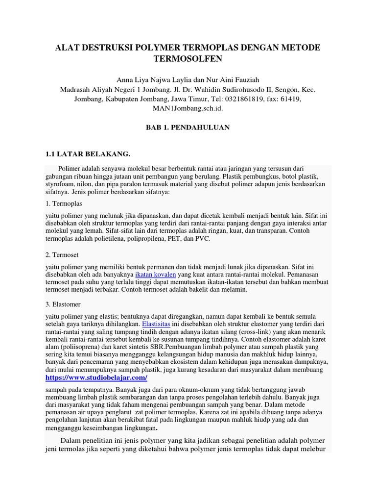 ALAT DESTRUKSI POLYMER | PDF