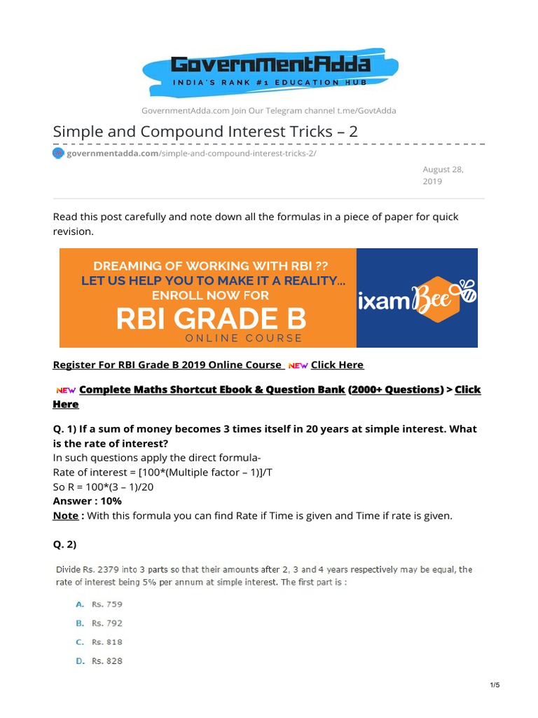 Simple and Compound Interest Tricks | PDF | Compound Interest | Interest
