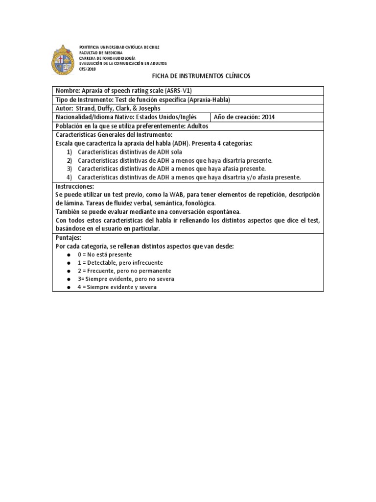 Apraxia of Speech Rating Scale (Asrs-V1) | PDF
