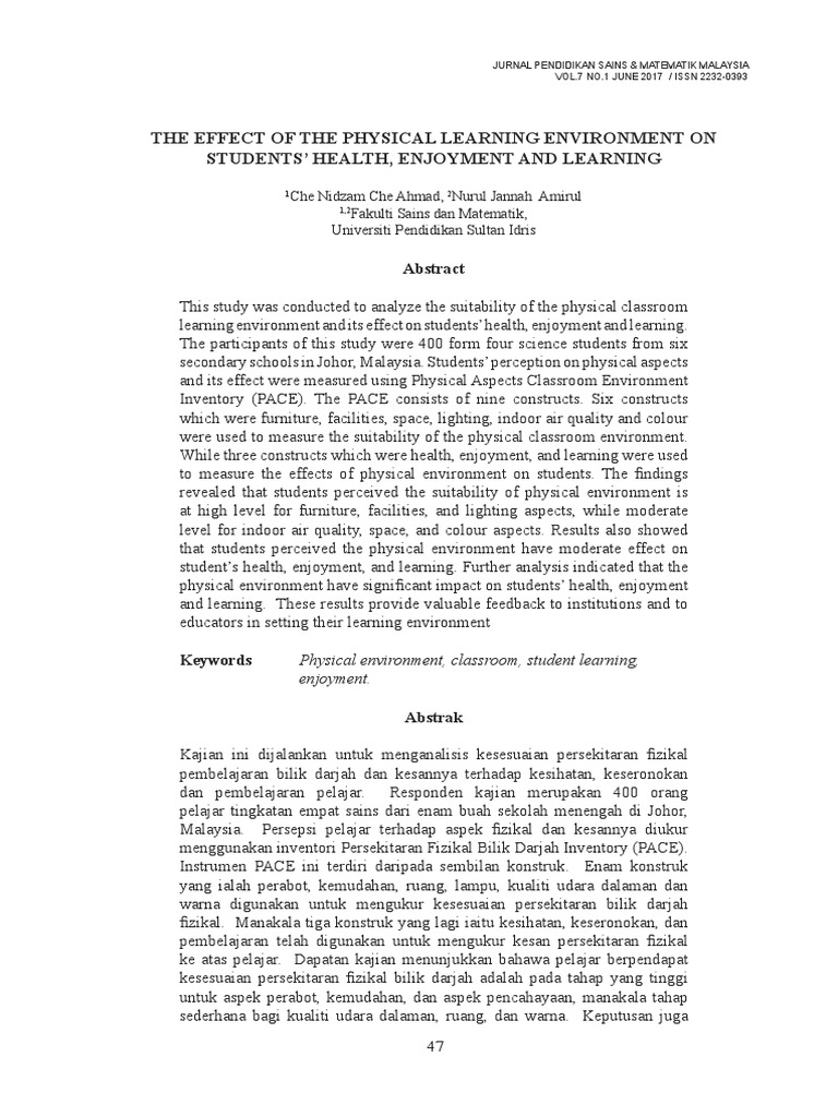 The Effect Of The Physical Learning Environment On Students Health