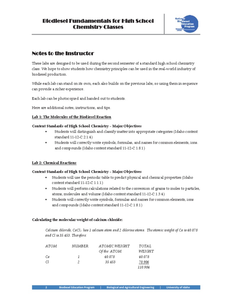 B Biodiesel Fundamentals For High School Chemistry Classes | PDF ...