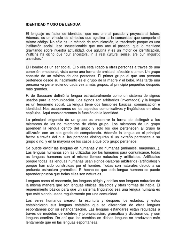 Lengua como Factor de Identidad | PDF | Discurso | Habla