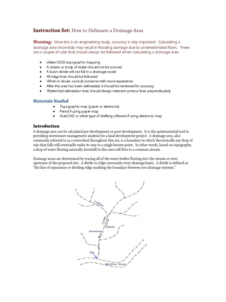 Drainage Area Delineation Guide | PDF | Contour Line | Drainage Basin