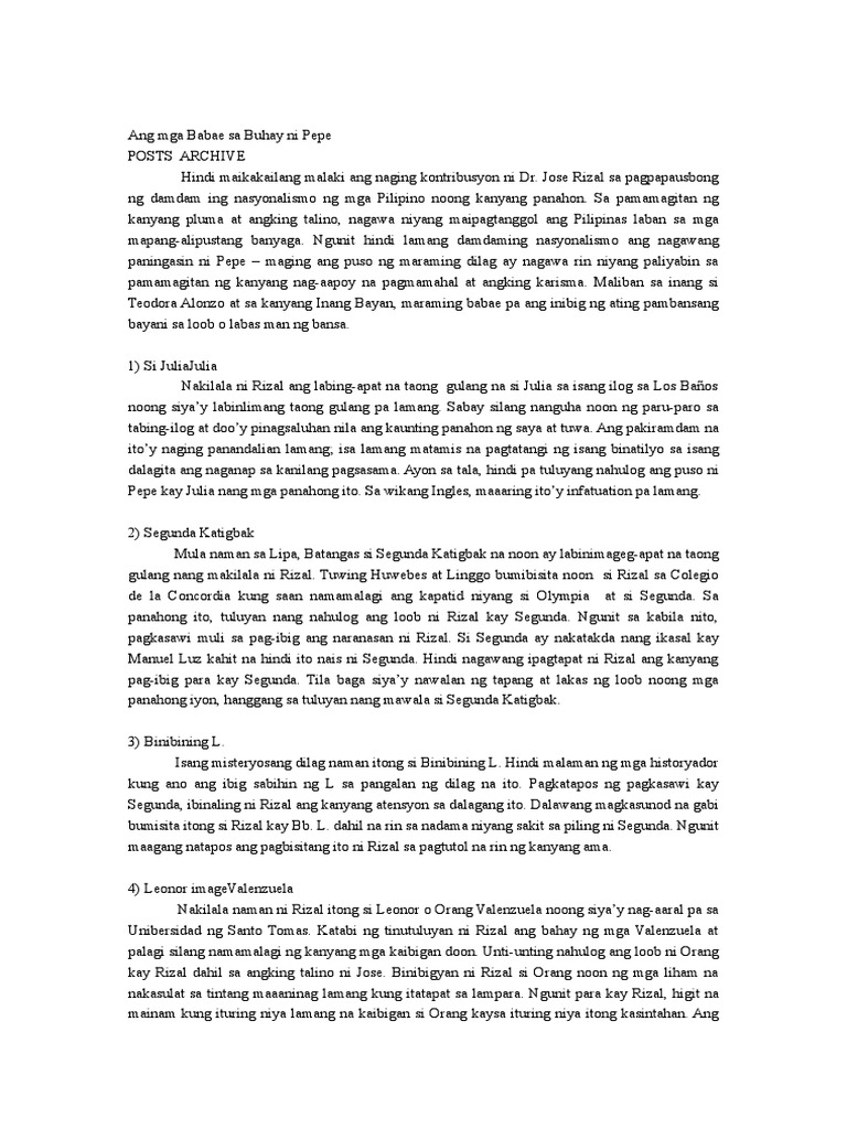 Mga Babae Ni Rizal | PDF