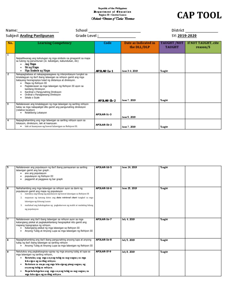 AP CAP Tool Grade 3 1st Q | PDF