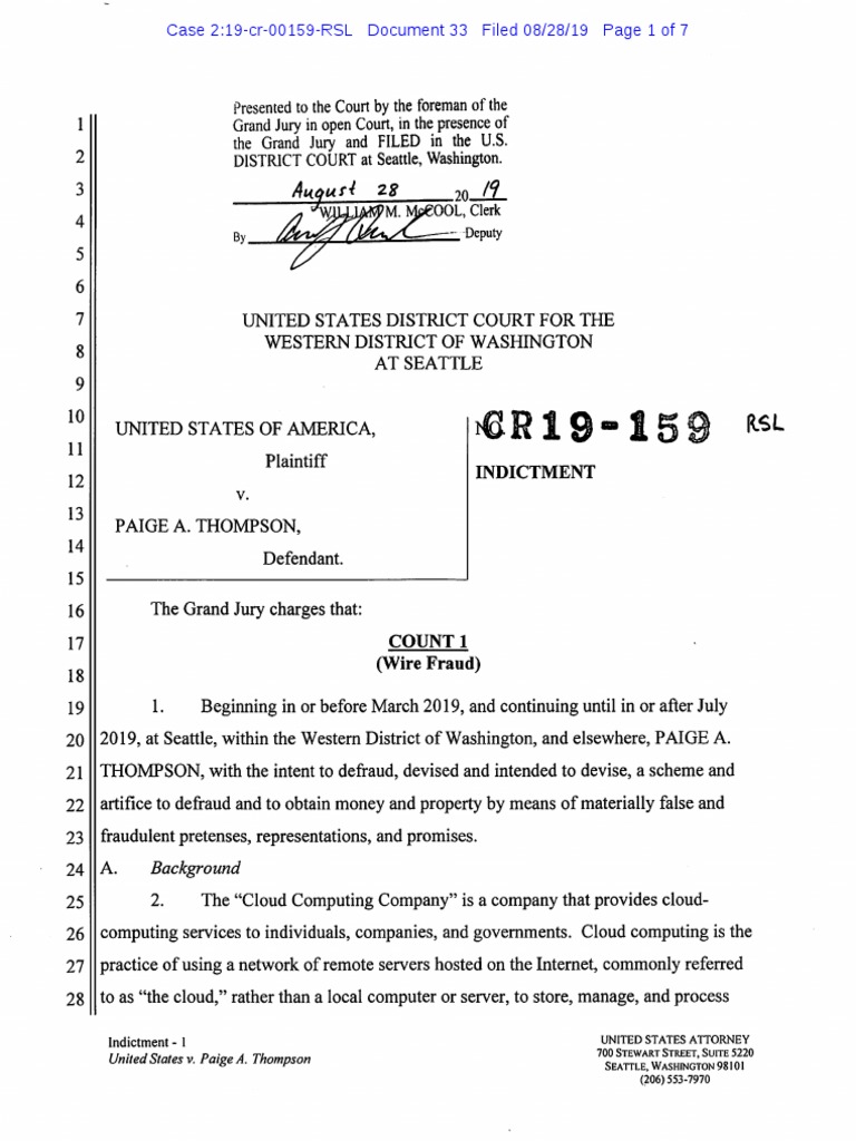 Indictment of Paige Thompson, Accused Capital One Hacker | PDF