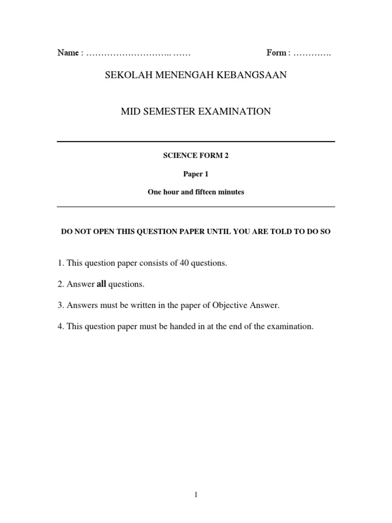 Science Form 2 Paper 1 Exam Question | PDF | Rainforest | Skin