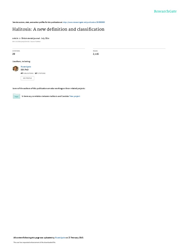 Halitosis Definition Classification | PDF | Gastroesophageal Reflux ...