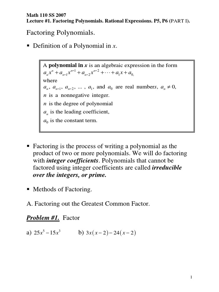 Factoring Polynomials.: A A A A A Sa N N A A | PDF | Factorization | Fraction (Mathematics)