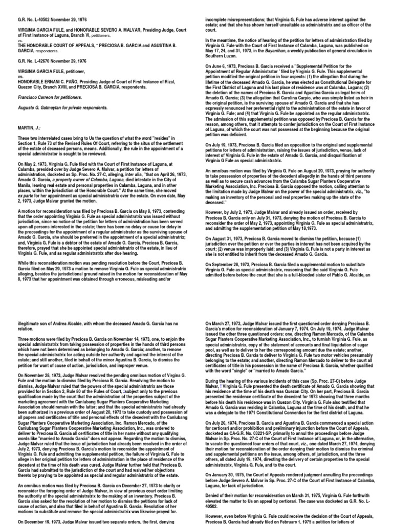 Rule 73 Cases | PDF | Intestacy | Domicile (Law)