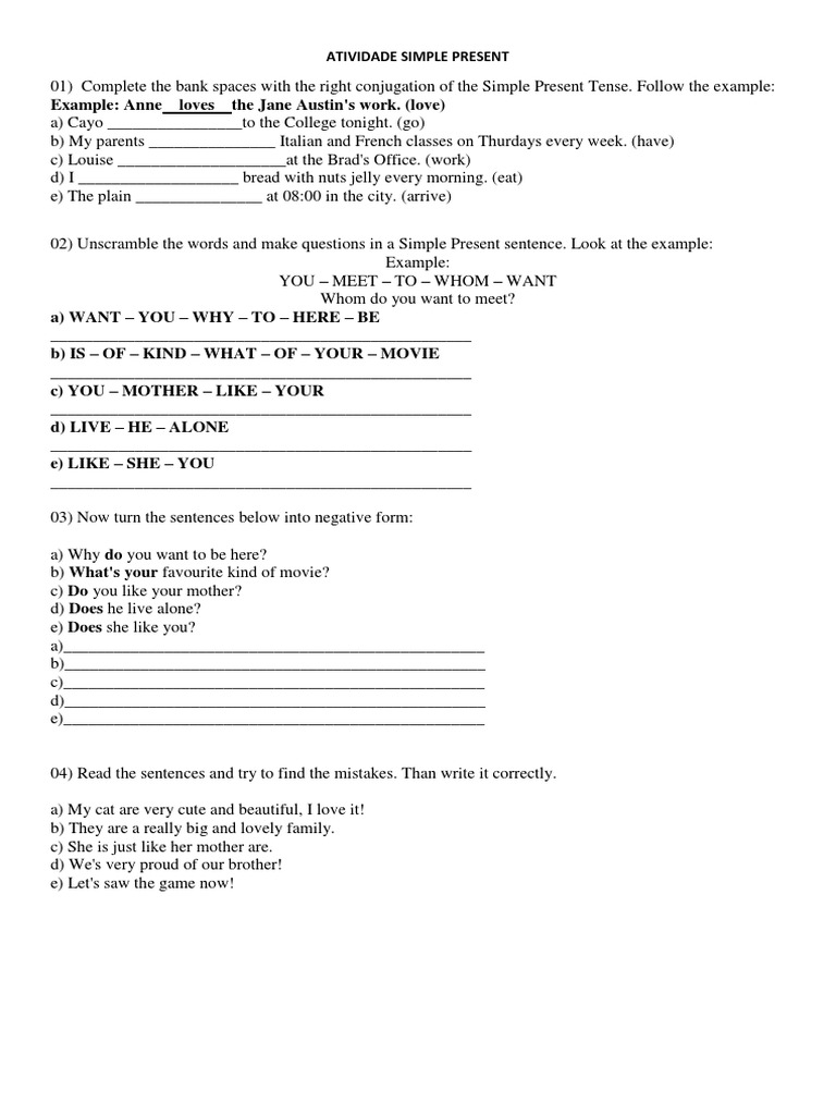 Atividade Simple Present | PDF