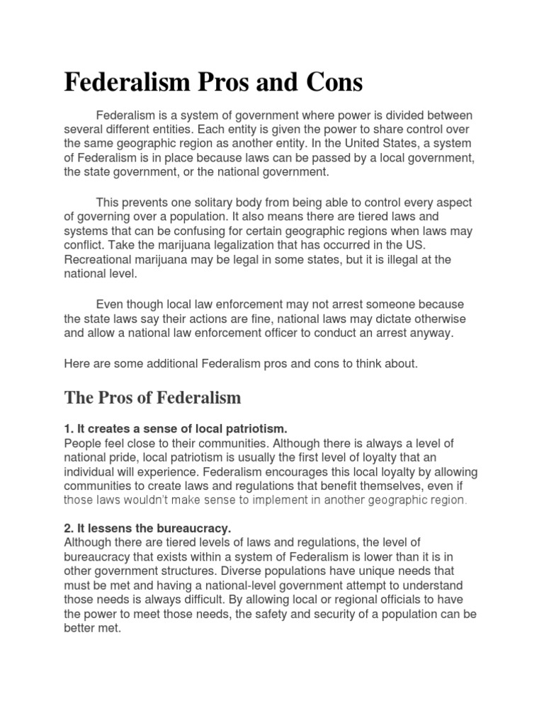 Federalism Pros and Cons | Download Free PDF | Federalism | U.S. State
