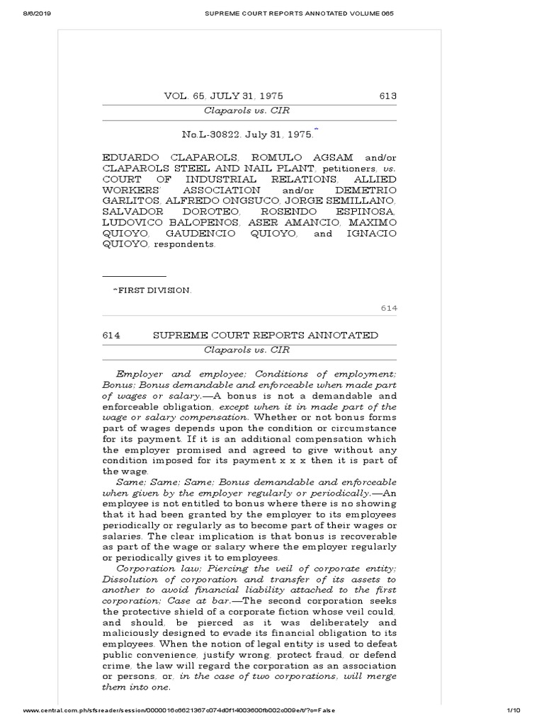 Claparols Vs CIR, 65 Scra 613 | PDF | Piercing The Corporate Veil ...