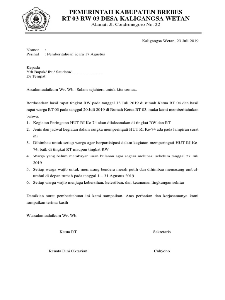 Surat Undangan RT | PDF