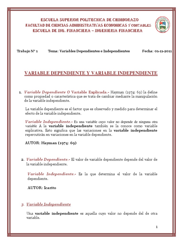 Variables Dependiente e Independiente | PDF