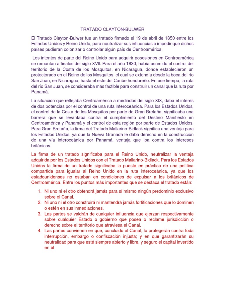 Tratado Clayton Bulwer | PDF | América del Norte | Relaciones ...