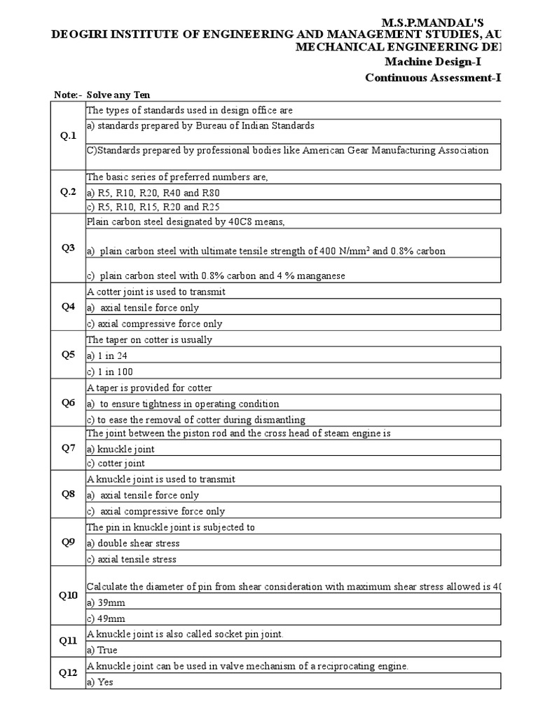 Question Paper On Design | PDF | Stress (Mechanics) | Bending