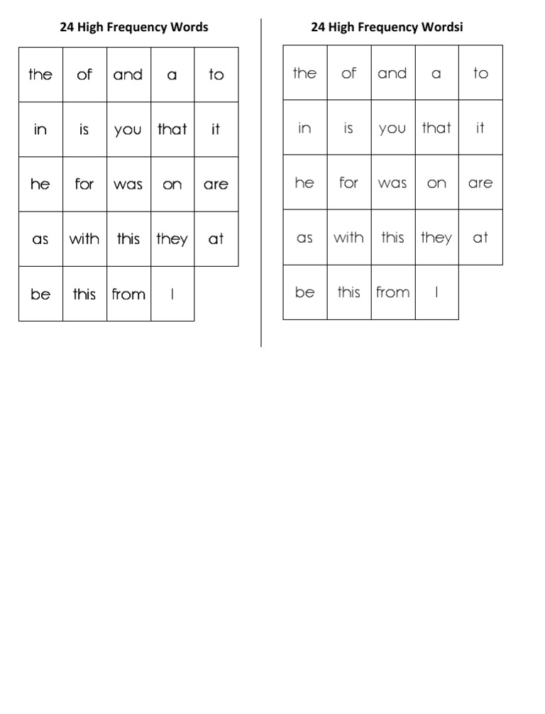 24 High Frequency Words 24 High Frequency Wordsi | PDF