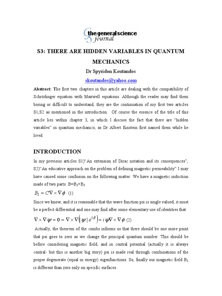 There Are Hidden Variables in Quantum | PDF | Flux | Magnetic Field