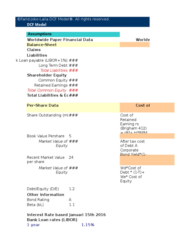 Worldwide Paper DCF | PDF | Discounted Cash Flow | Equity (Finance)