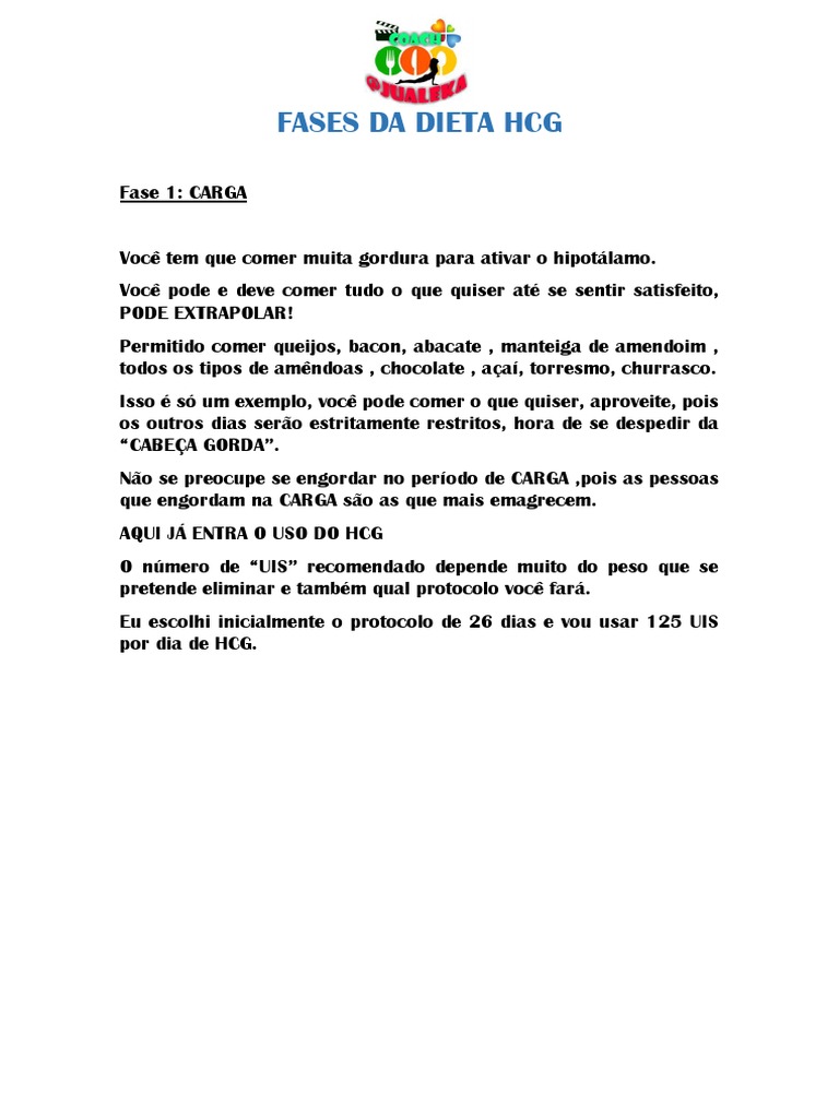 Fases da Dieta HCG: Guia Completo | PDF | Caloria | Leite
