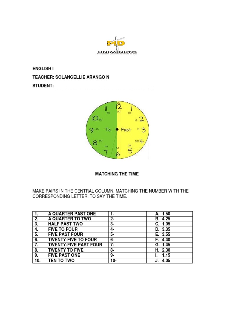 Matching The Time | PDF | Sports & Recreation | Language Arts & Discipline