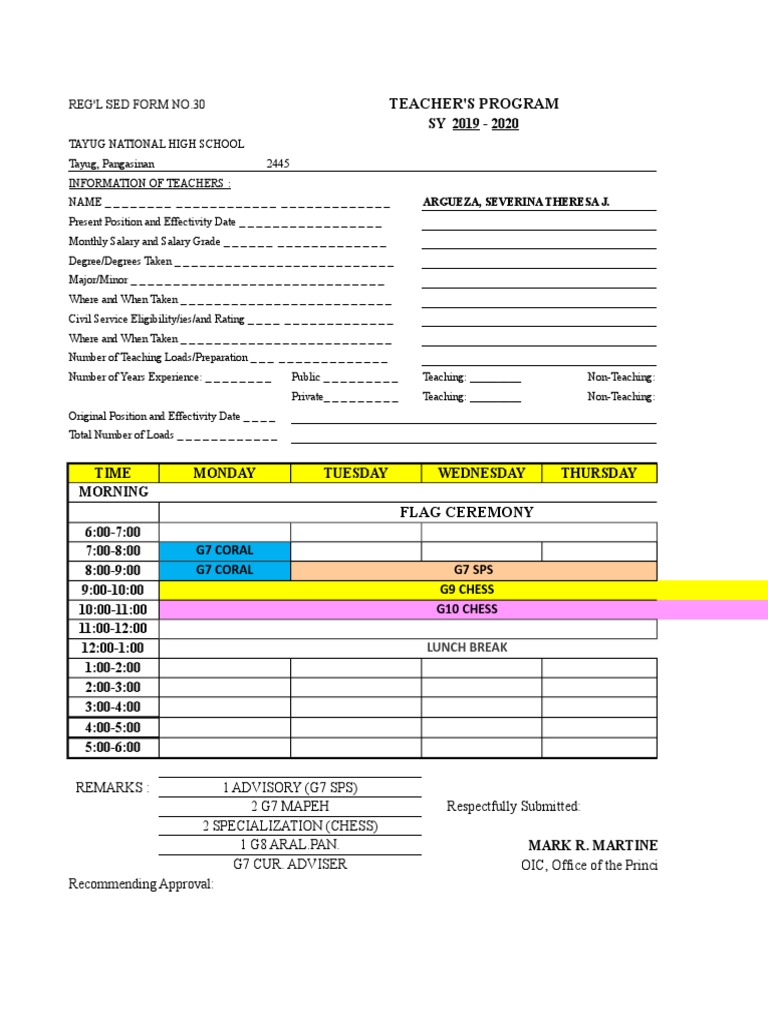Teacher'S Program: Reg'L Sed Form No.30 | PDF | Foreign Policy | Economies