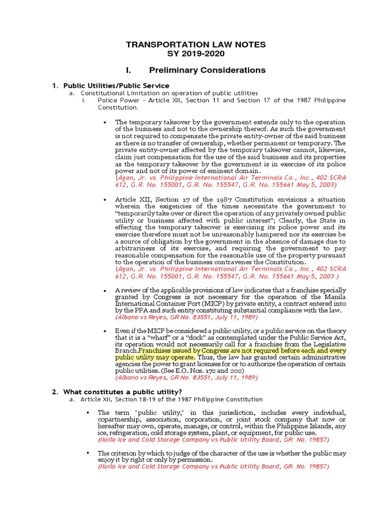 Transportation Law Notes | PDF | Common Carrier | Stevedore
