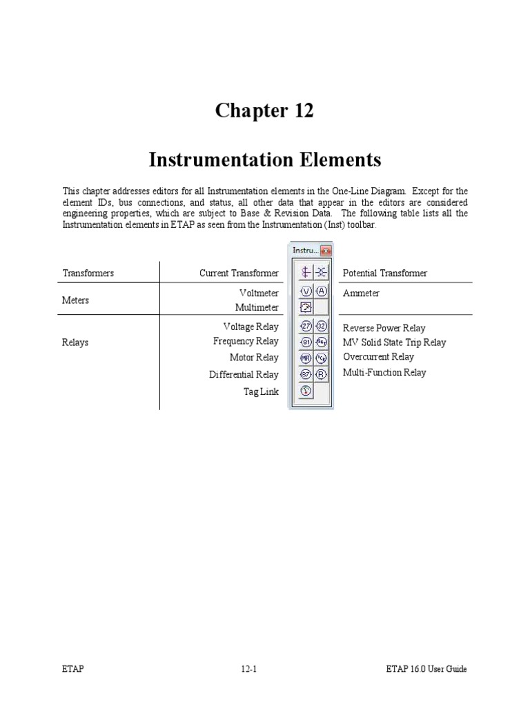 ETAP Instrumentation Elements | PDF | Transformer | Relay