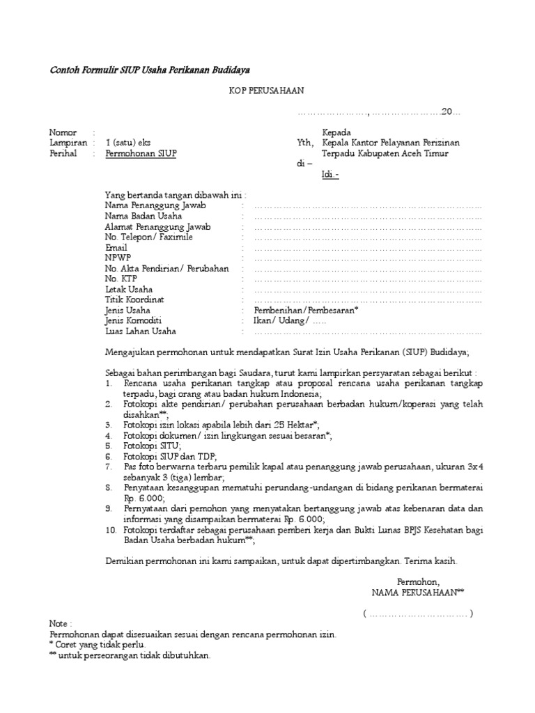 Contoh Formulir Siup Budidaya | PDF