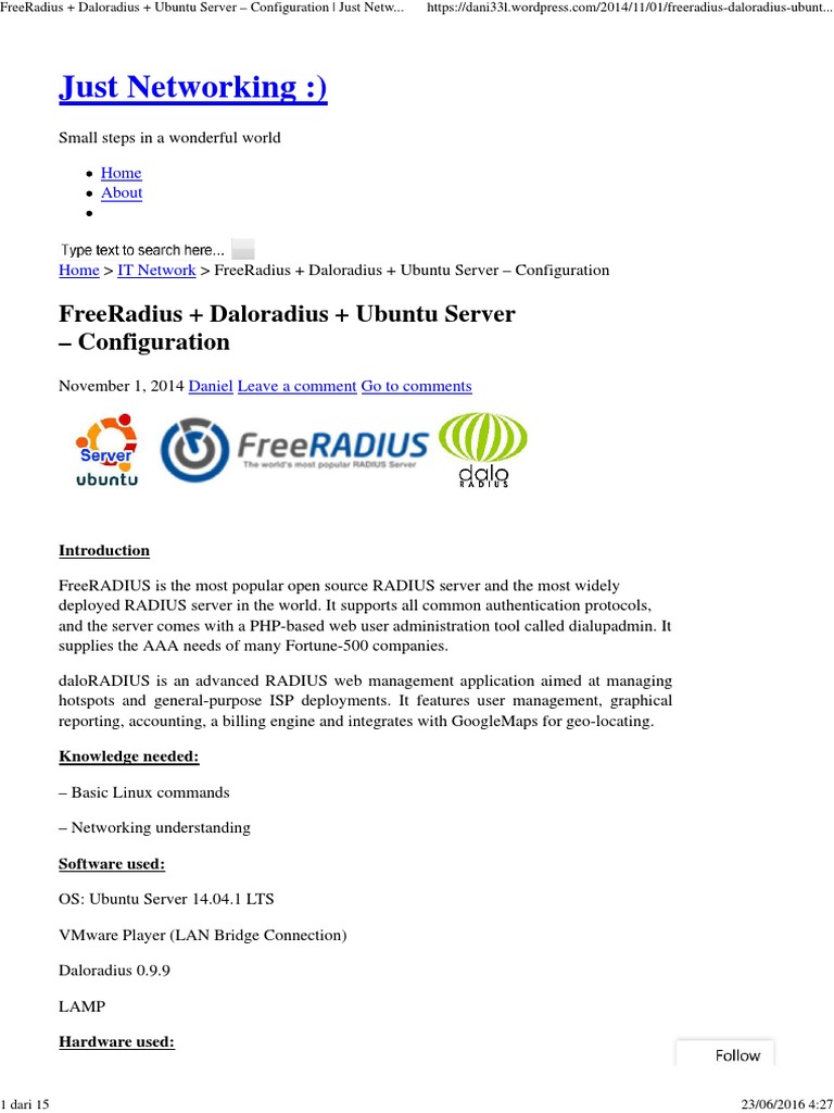 FreeRadius Daloradius UbuntuServer | PDF | Radius | Sudo